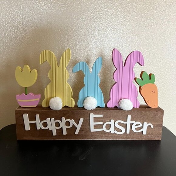 Holiday | New Lighted Wooden Easter Decor For Table Bunny Decorations ...